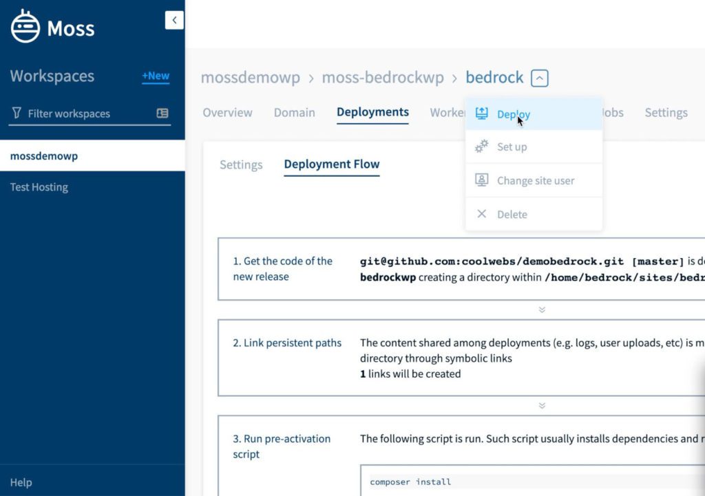 Deploy Bedrock Wordpress site with Moss | Coolwebs